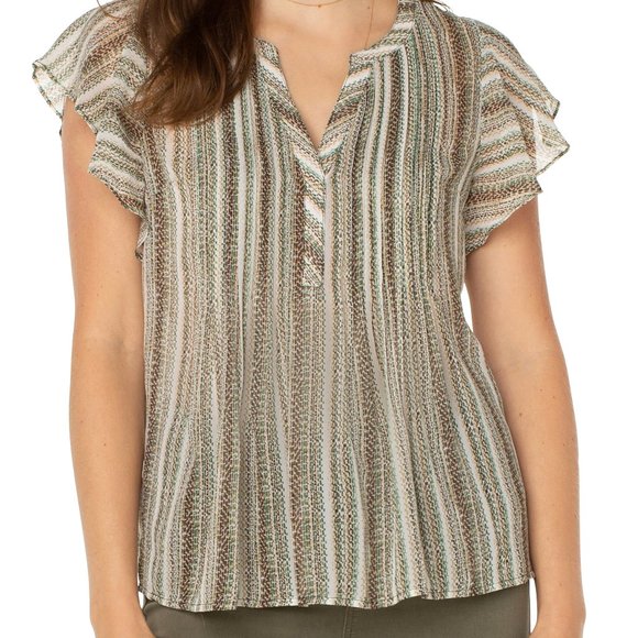 Liverpool | Tops | Nwt Liverpool Flutter Sleeve Popover Blouse With Pin ...